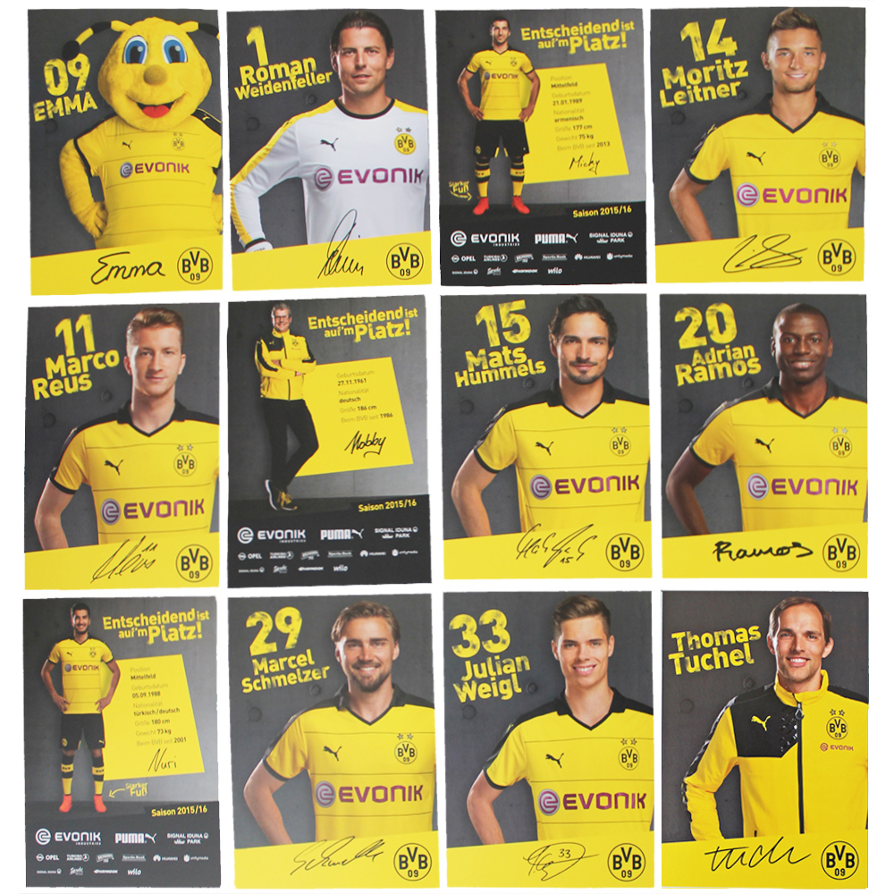 BVB Autogrammkarten 2015 / 2016 Unterschriften gedruckt